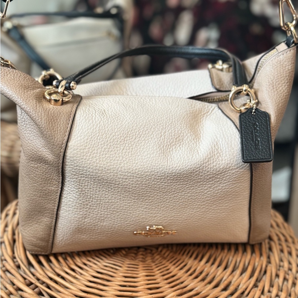 Coach Cream Tri-Color Kacey Satchel Leather Handbag - Gem